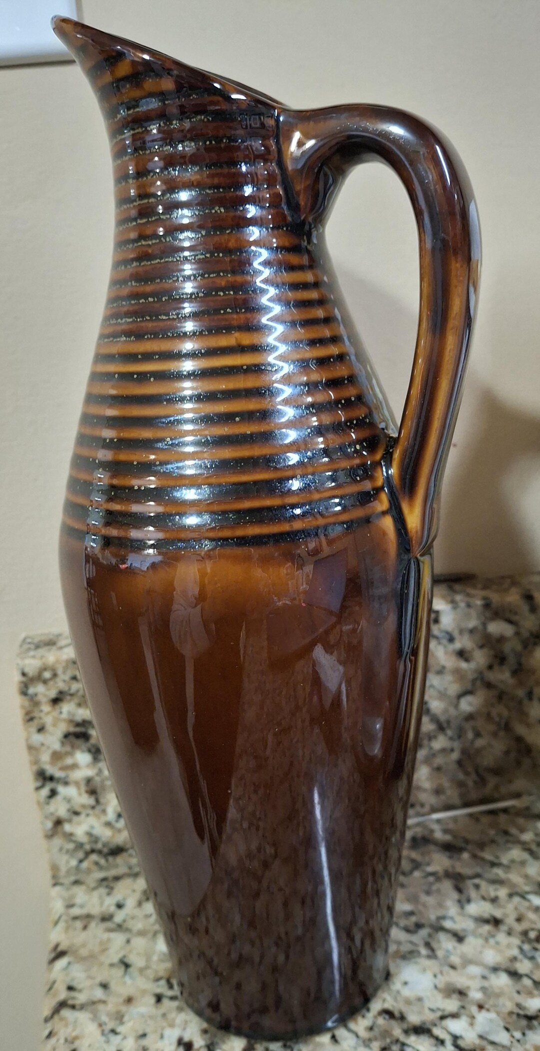VTG 1980s Large 12” Hosley Pottery Vase Ribbed Brown Pitcher - Etsy