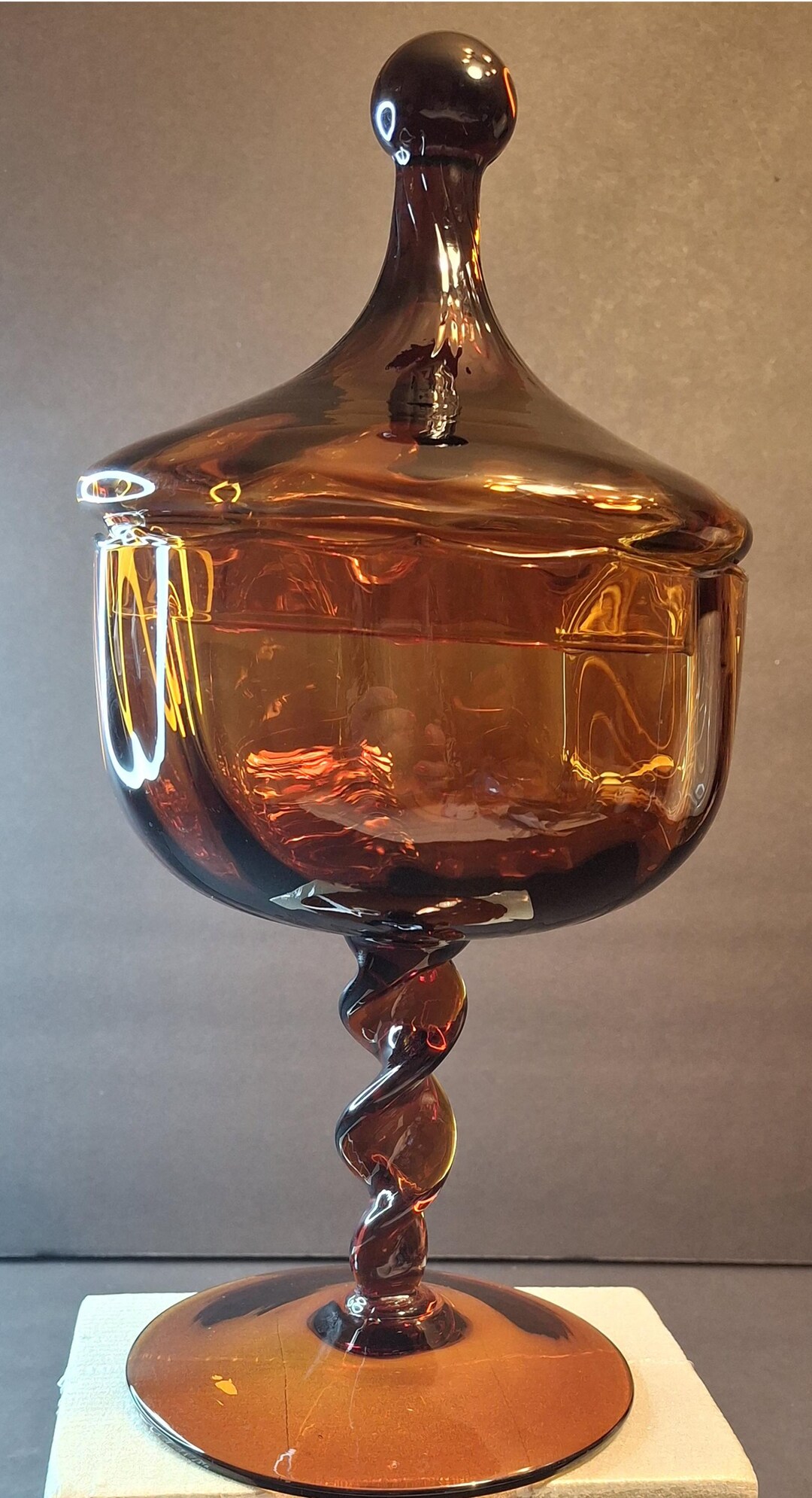 Vintage Amber Glass Compote Dish - Twisted Stem Candy Dish, Italy - Etsy
