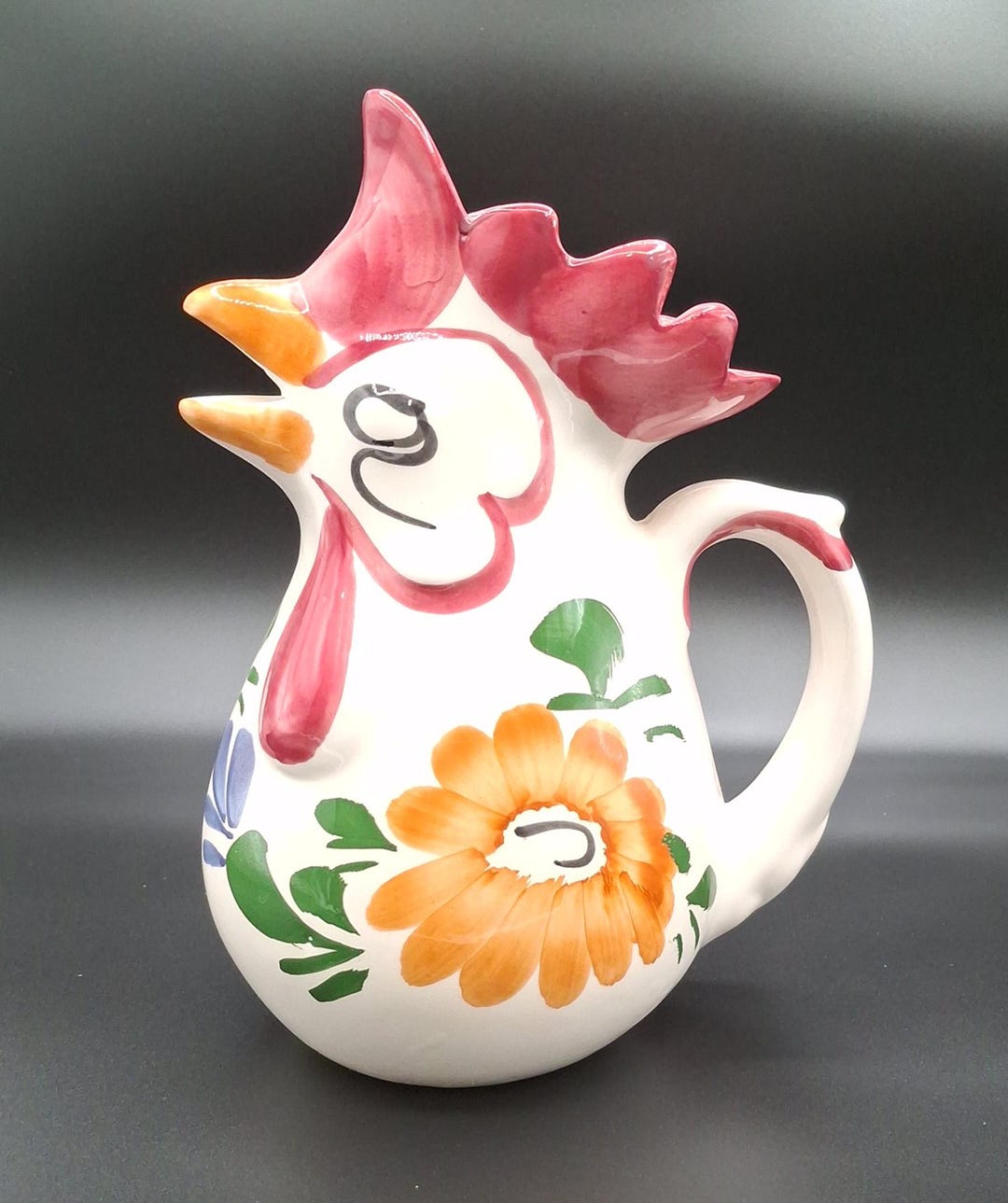 Vintage Italian Hand-painted Rooster Pitcher – Whimsical Ceramic Serve ...