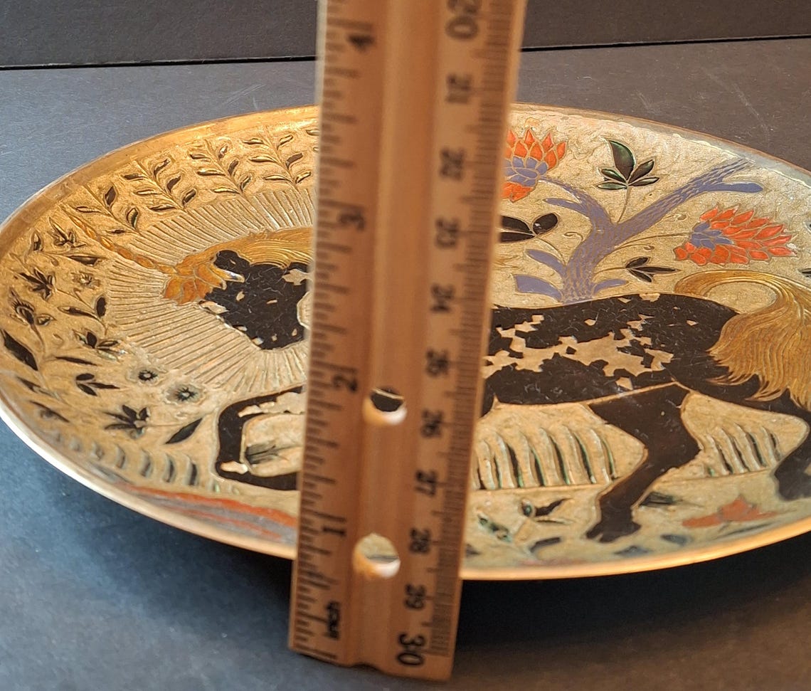 Vintage Enesco Brass Cloisonné Embossed Enamel Unicorn Plate, 8 1/2 ...