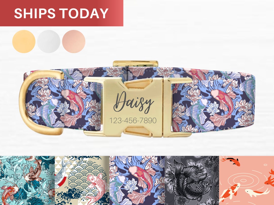 Koi Fish Dog Collar Personalized Dog Collar With Name Fabric - Etsy