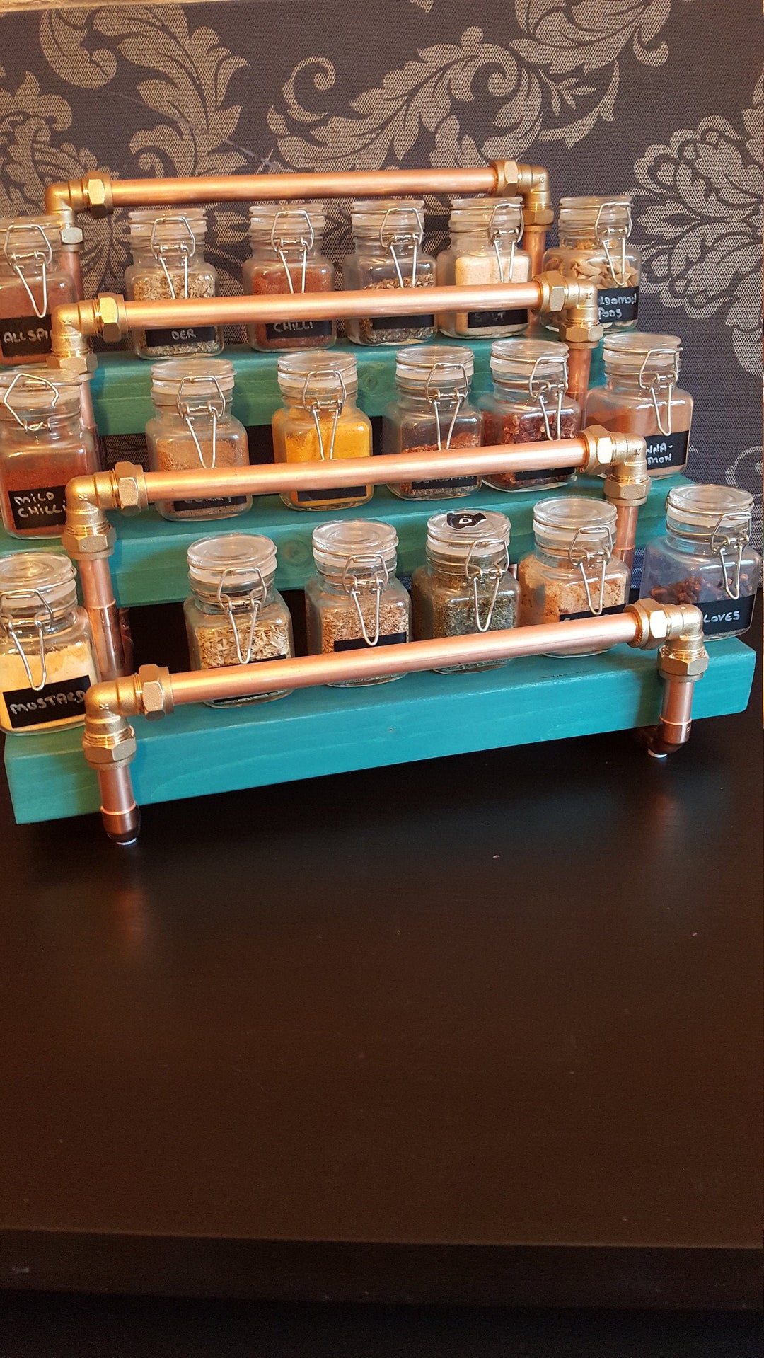 Copper Pipe and Wood Spice Rack/kitchen Tidy, Free Standing Shelf ...