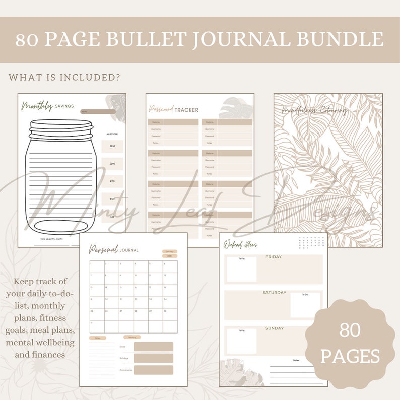 Printable Bullet Journal Bundle Full Neutral Edition Digital Product Pages to Download and Print ...