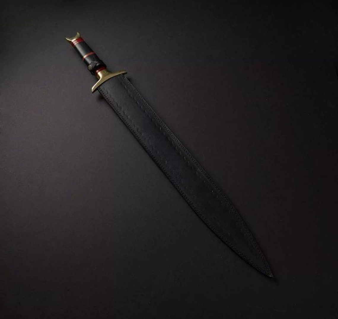 Custom Handmade Damascus Steel Sword With Leather Sheath - Etsy