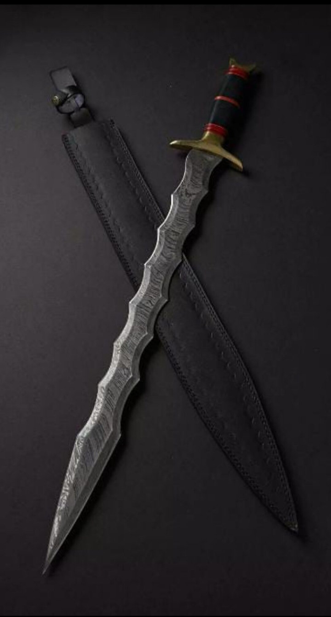 Custom Handmade Damascus Steel Sword With Leather Sheath - Etsy