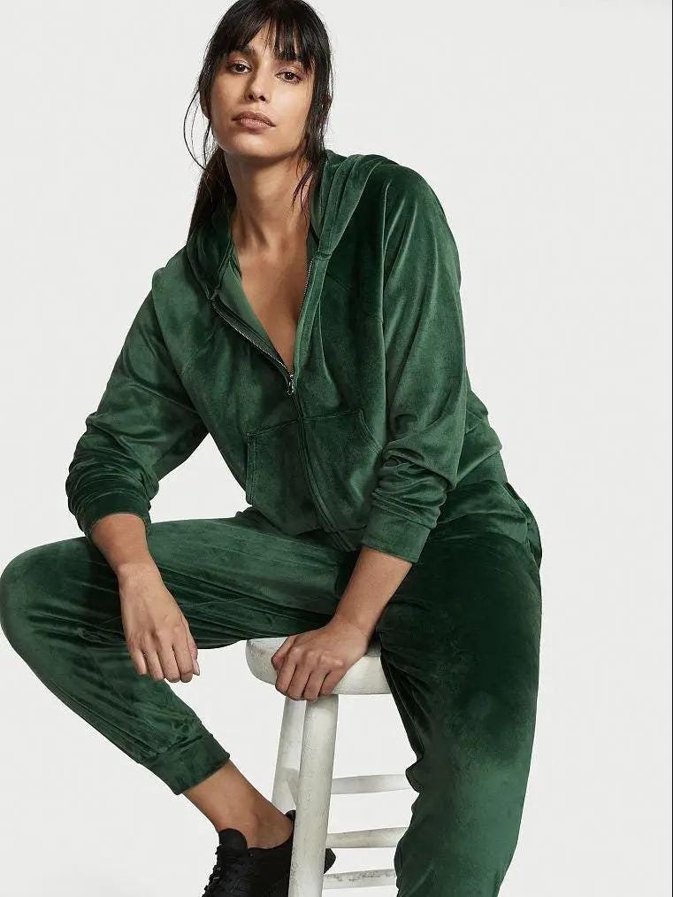 Modern Women's Velour Tracksuit: Cozy Zippered Hoodie With Hood and ...