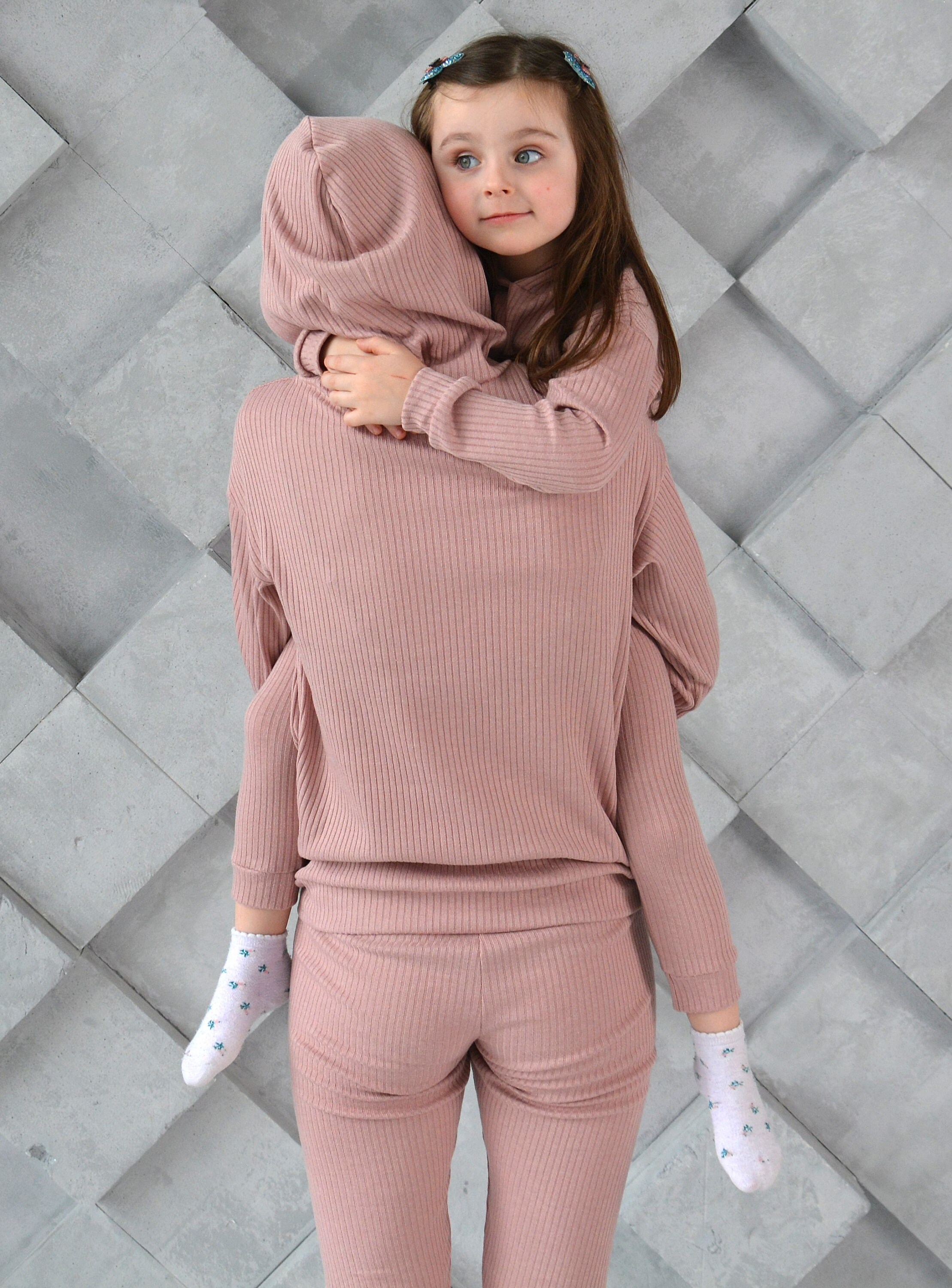 Mommy and Daughter Matching Family Look Knitted Viscose Ribbed ...