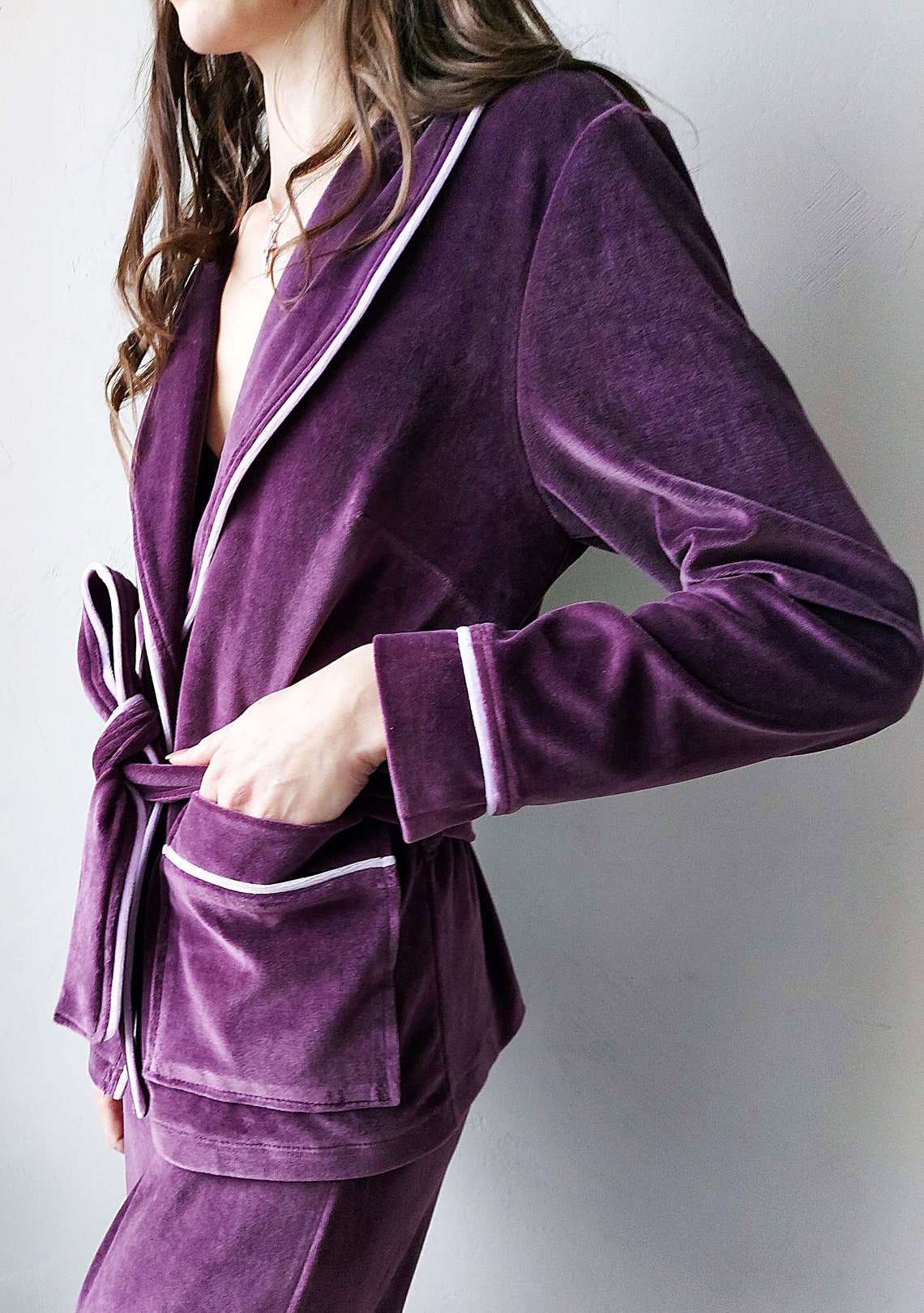 Velvet Pajama Set Long Sleeve Wine and Purple Natural Velour - Etsy