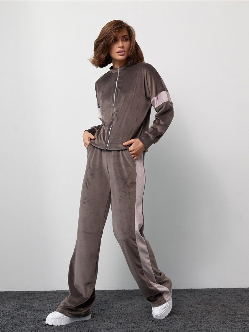 Original Tracksuit for Women, Velour Zippered Jacket With Straight ...