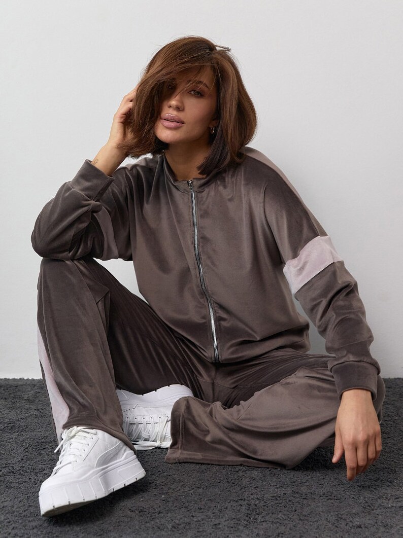 Original Tracksuit for Women, Velour Zippered Jacket With Straight ...