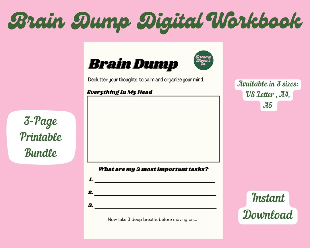 Brain Dump Journal for Mental Health and Wellness, Daily Self-care and ...