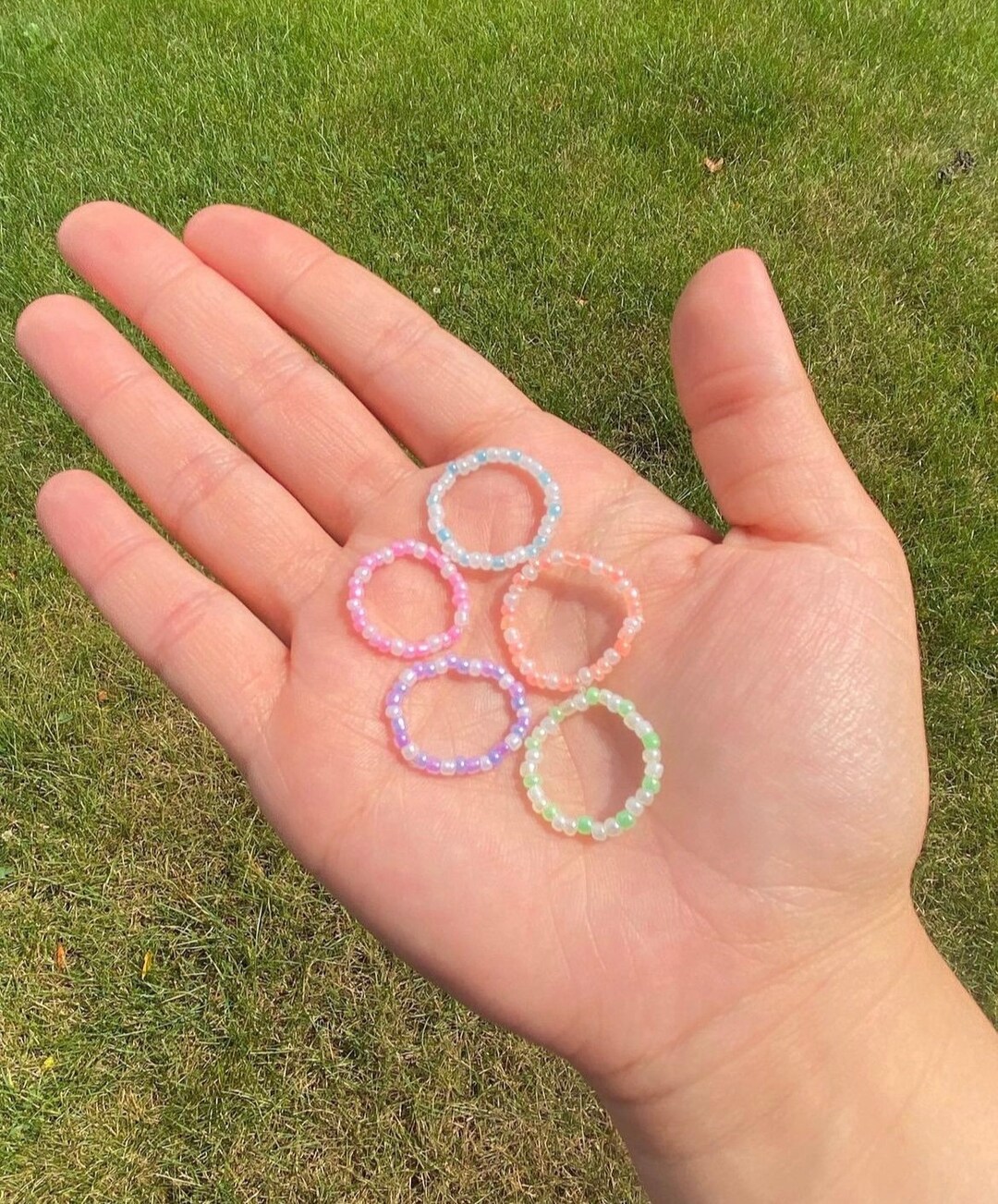Pastel Summer Seed Bead Custom Set of 3 Handmade Colorful Beaded Rings ...