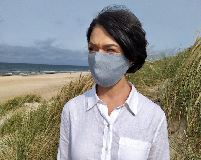 Linen Face Mask. Moss Green Fabric Reusable Mask. Stonewashed Soft Anti ...