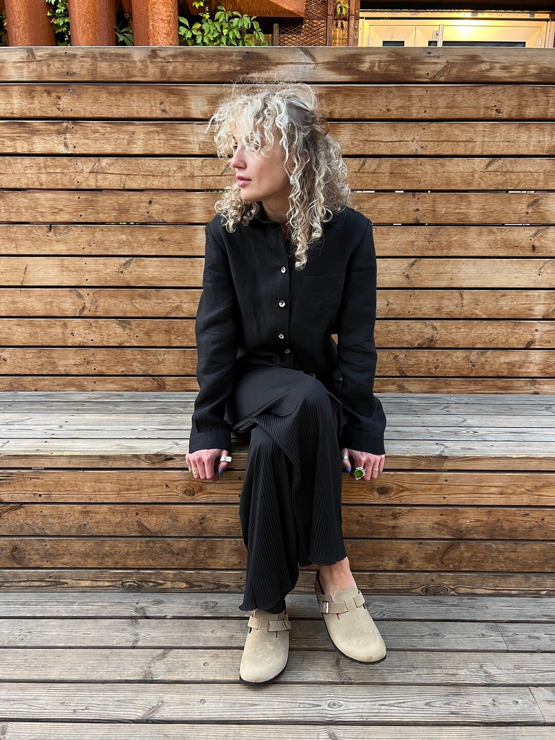 Black Classy Buttoned Women Linen Shirt, Loose Fitting Casual Natural ...
