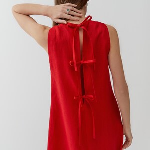 Red Linen Mini Dress: Sleeveless Tie-back Summer Dress - Etsy