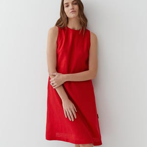 Red Linen Mini Dress: Sleeveless Tie-back Summer Dress - Etsy