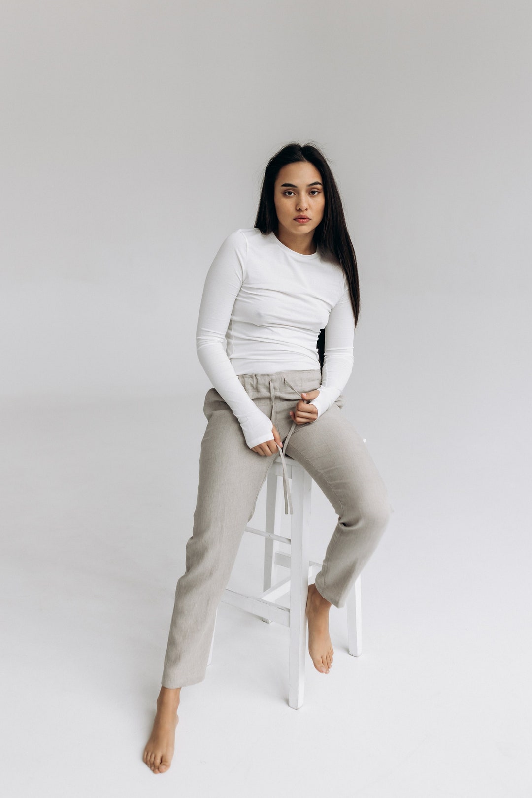Simple Natural Linen Pants, Women Linen Trousers, Regular Fit Style ...