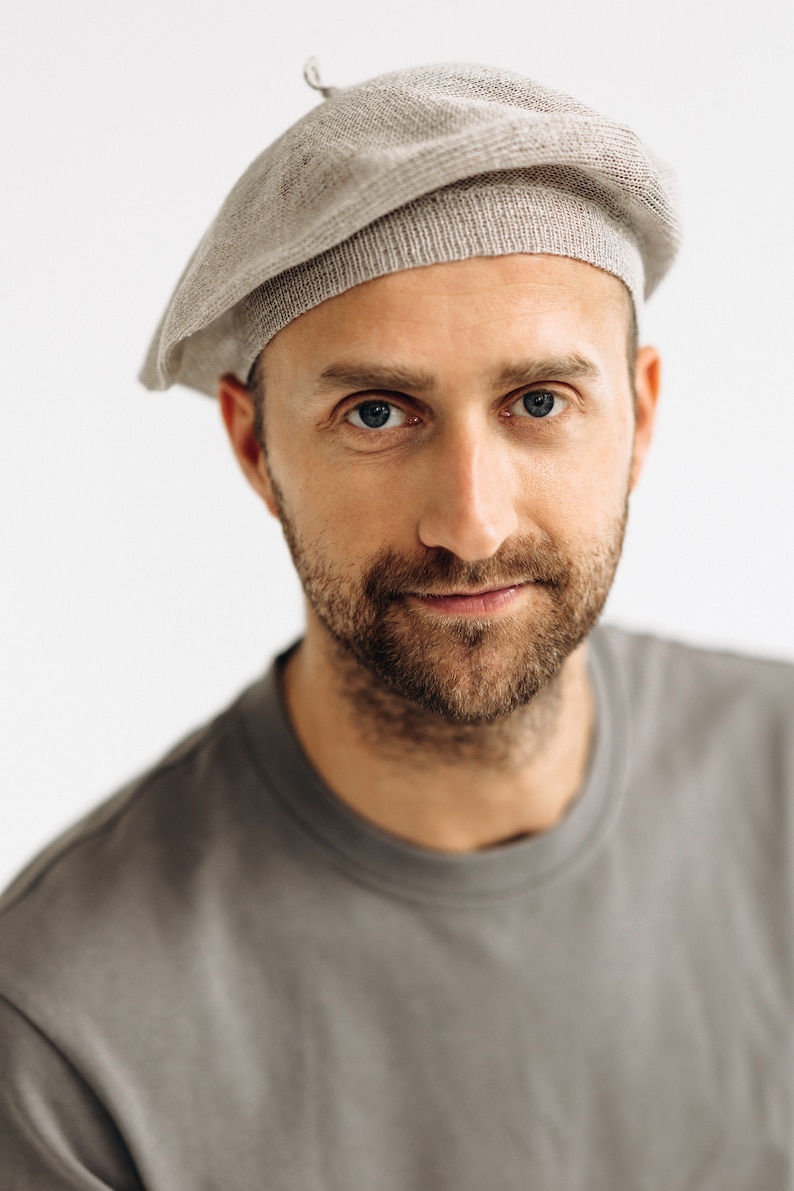 Hand-knitted Linen Beret: Parisian Style Boho Men's Hat - Etsy