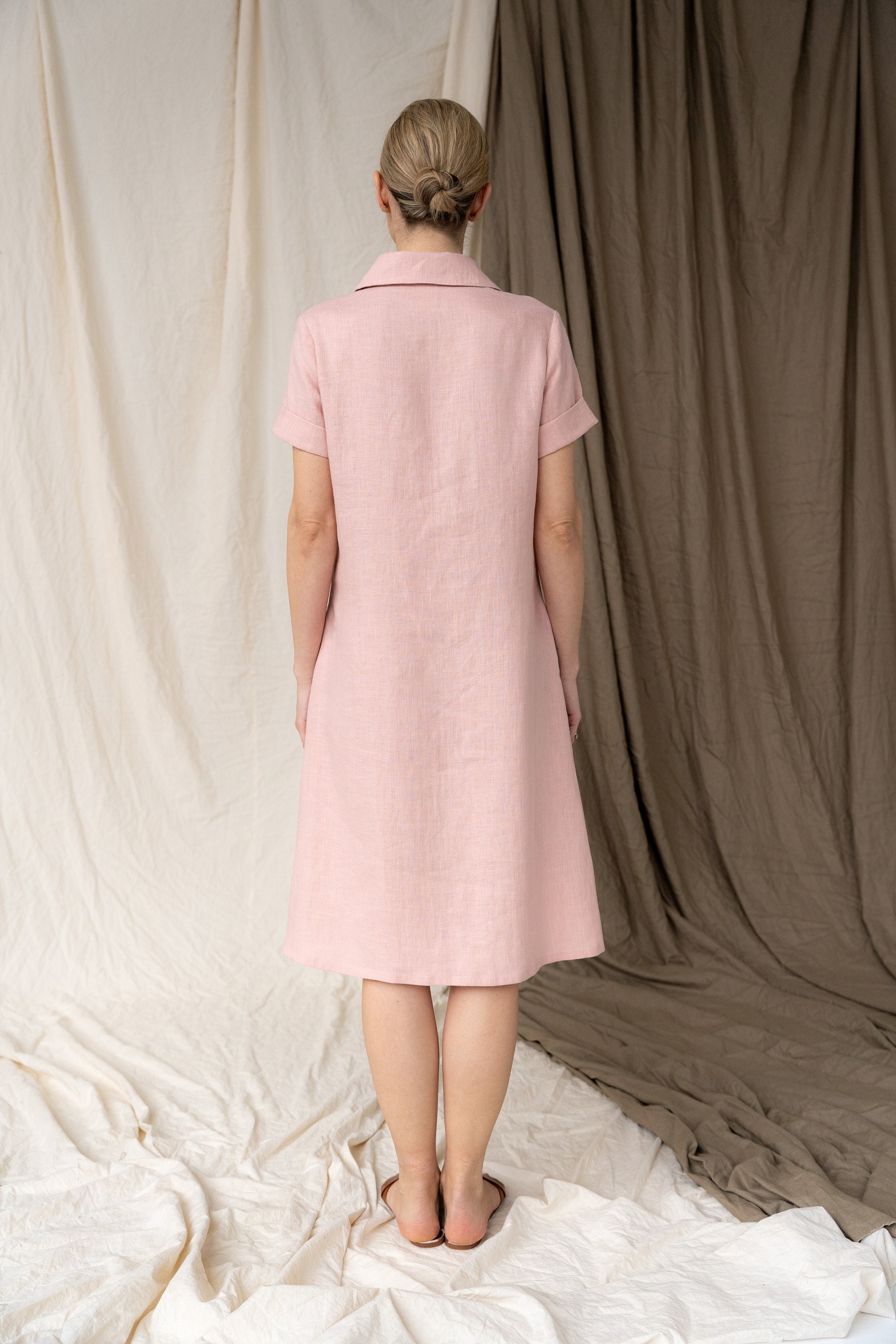 Romantic Simple Linen Dress With Belt Midi Length Buttoned - Etsy