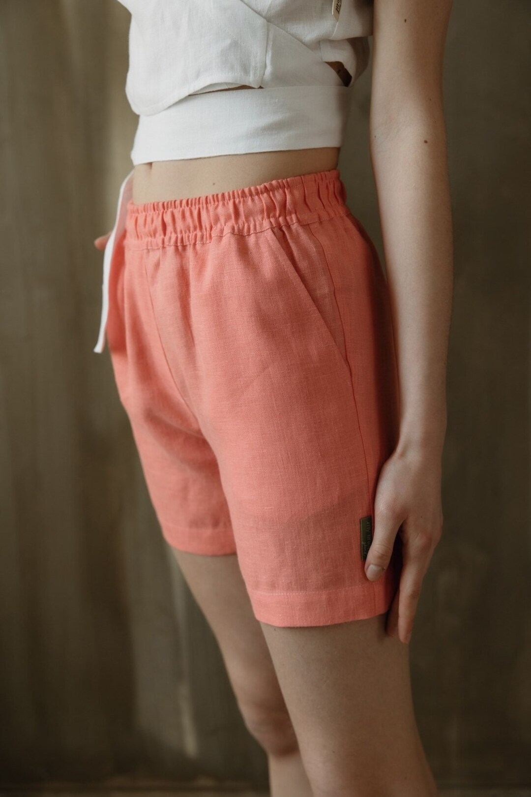 100% Linen Simple Shorts With Elastic Waistband and Pockets, Soft Linen ...