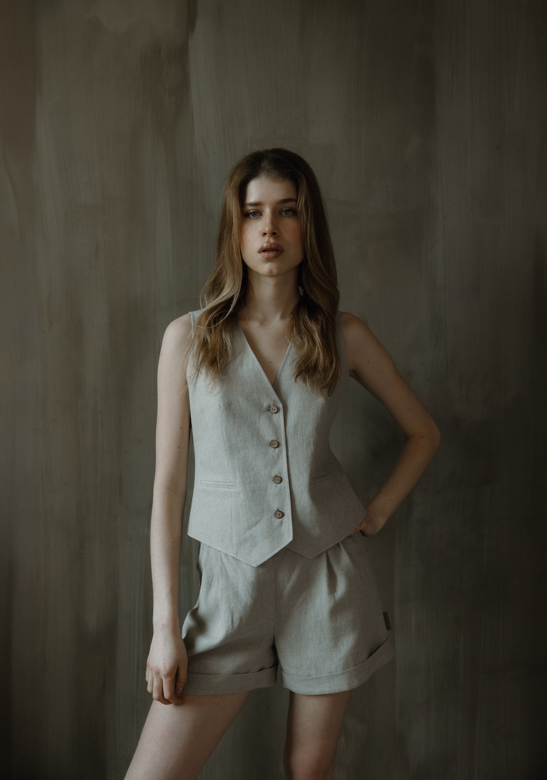 Natural Linen Modern Linen Shorts and Vest Set, Women Summer Linen ...