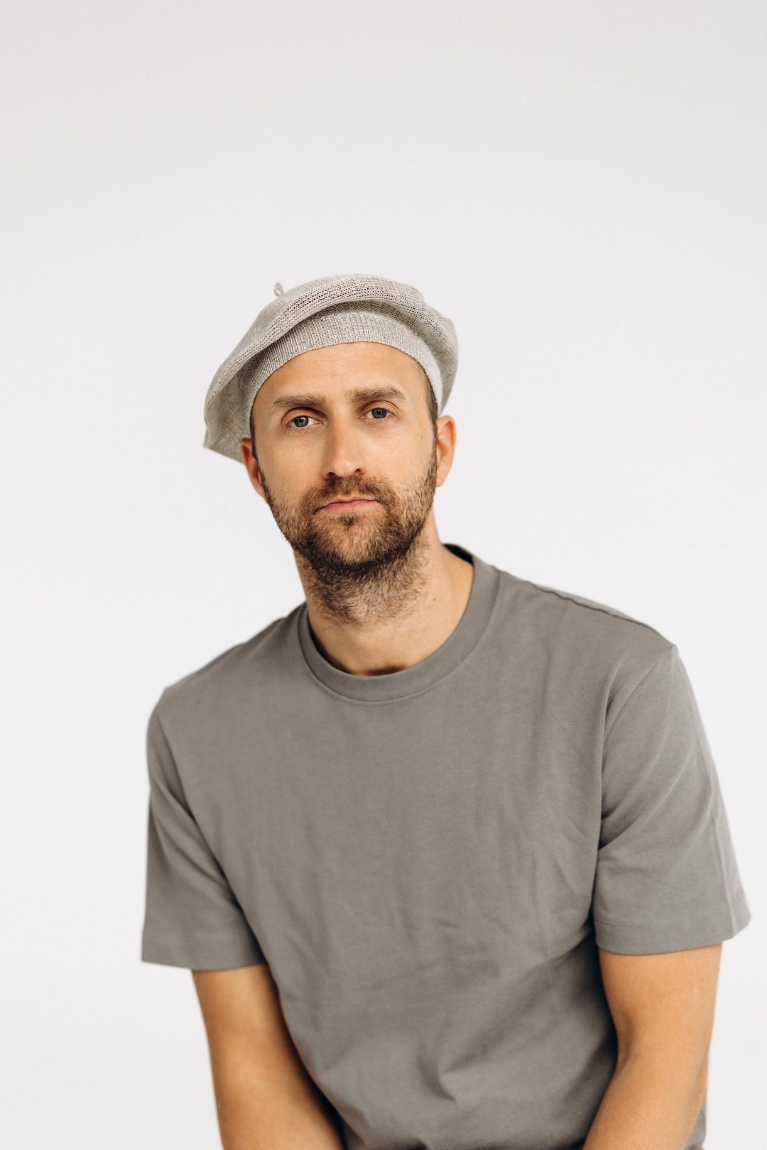 Hand-knitted Linen Beret: Parisian Style Boho Men's Hat - Etsy