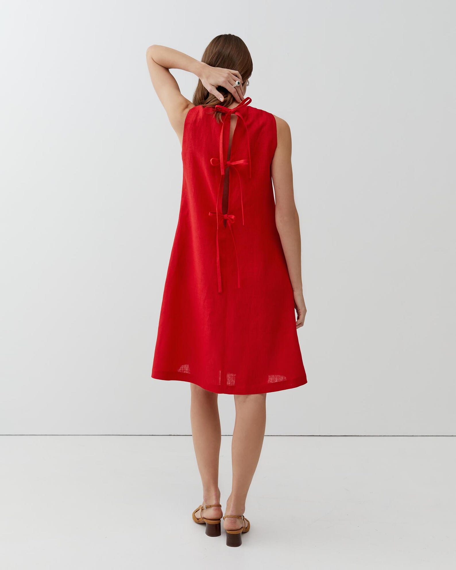 Red Linen Mini Dress: Sleeveless Tie-back Summer Dress - Etsy