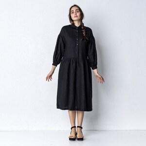 Green Linen Smock Dress, Long Linen Dress, Women Linen Wear, Linen ...