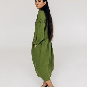 Green Linen Smock Dress, Long Linen Dress, Women Linen Wear, Linen ...