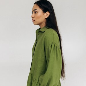 Green Linen Smock Dress, Long Linen Dress, Women Linen Wear, Linen ...