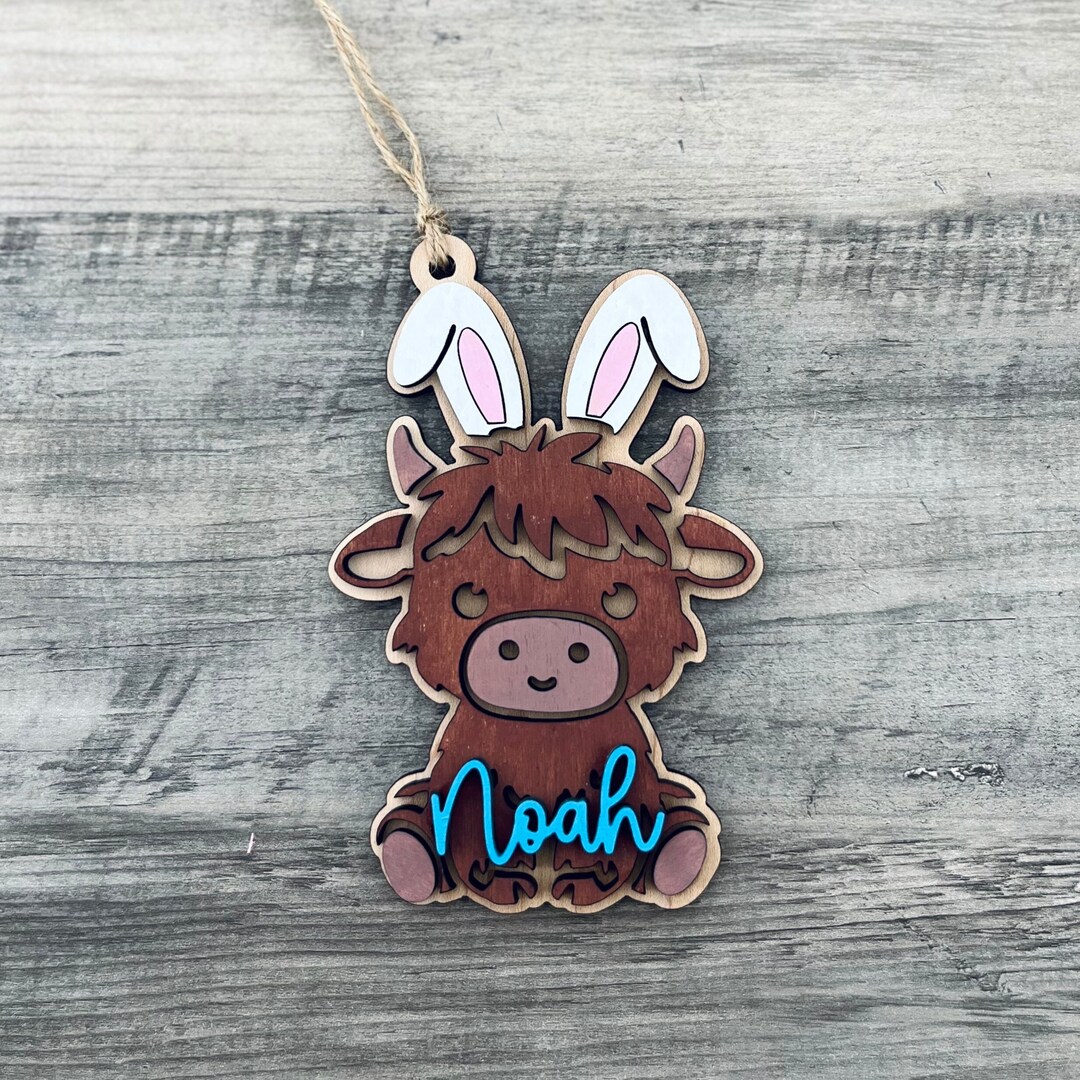 Highland Cow Easter Basket Tag | Cow Spring Decor | Personalized Easter ...