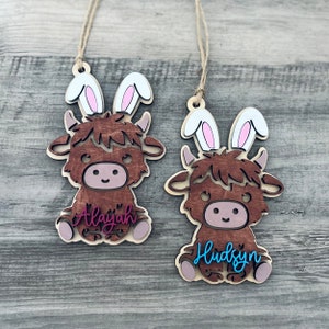 Highland Cow Easter Basket Tag | Cow Spring Decor | Personalized Easter ...