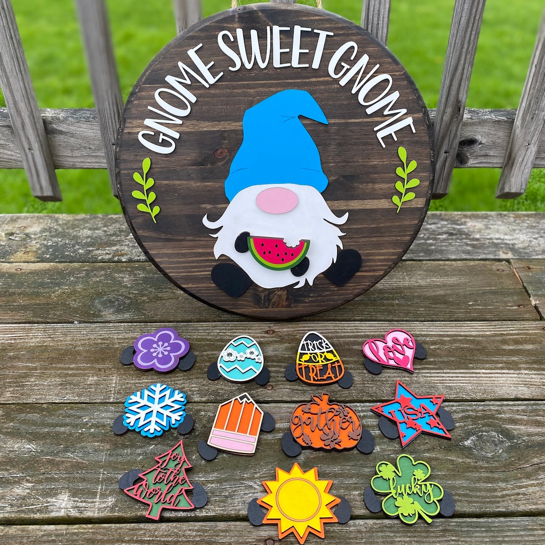 Gnome Welcome Sign With Interchangeable Pieces | Mother's Day Gift ...