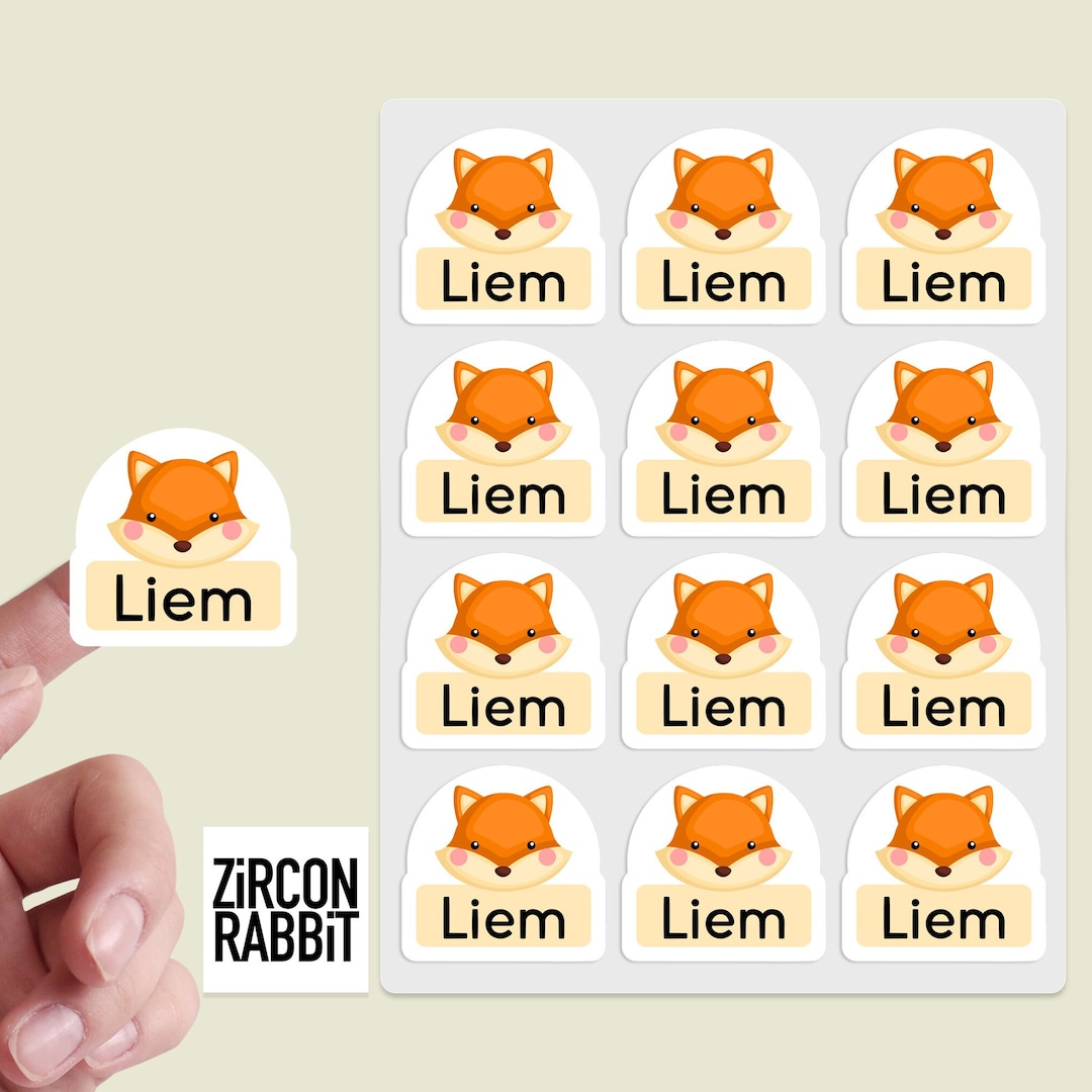 Kawaii Fox Name Tag Labels Fox Sticker With Name School - Etsy