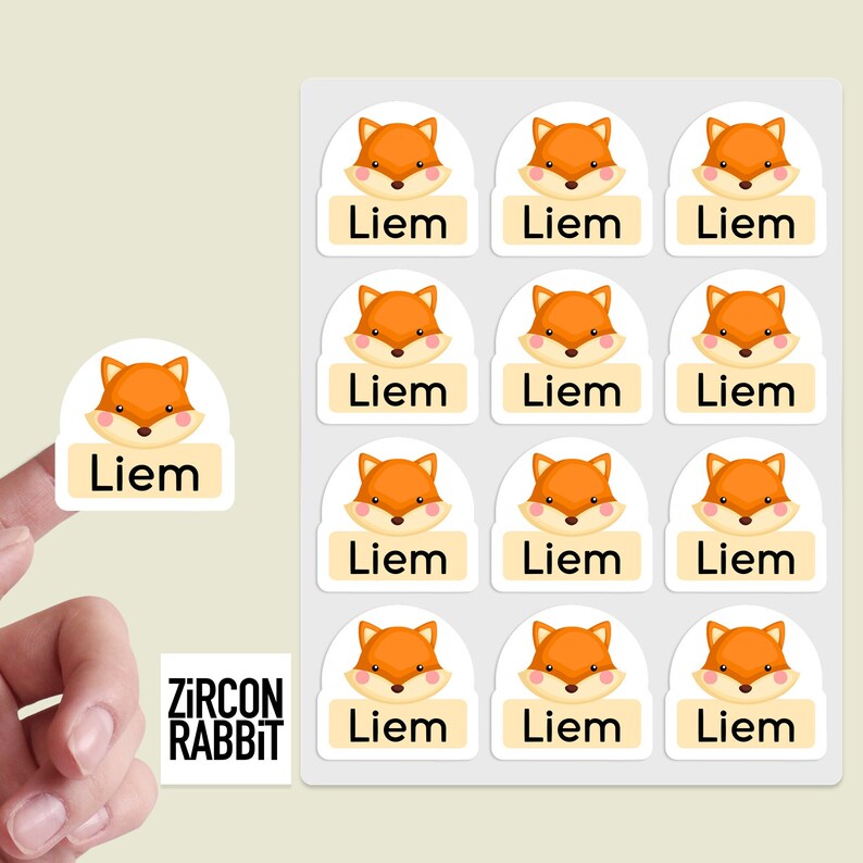 Kawaii Fox Name Tag Labels Fox Sticker With Name School - Etsy