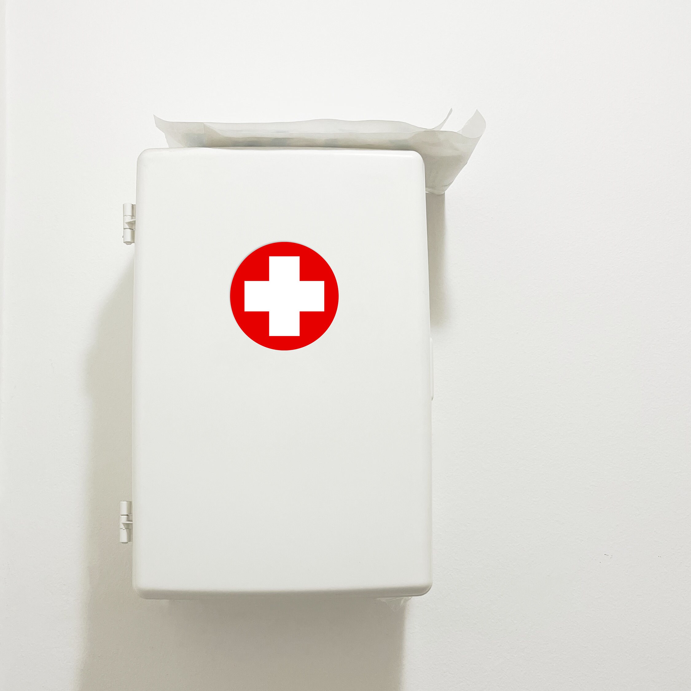 Red Cross Emblem Decal Sticker, First Aid Box Sticker, White Cross ...