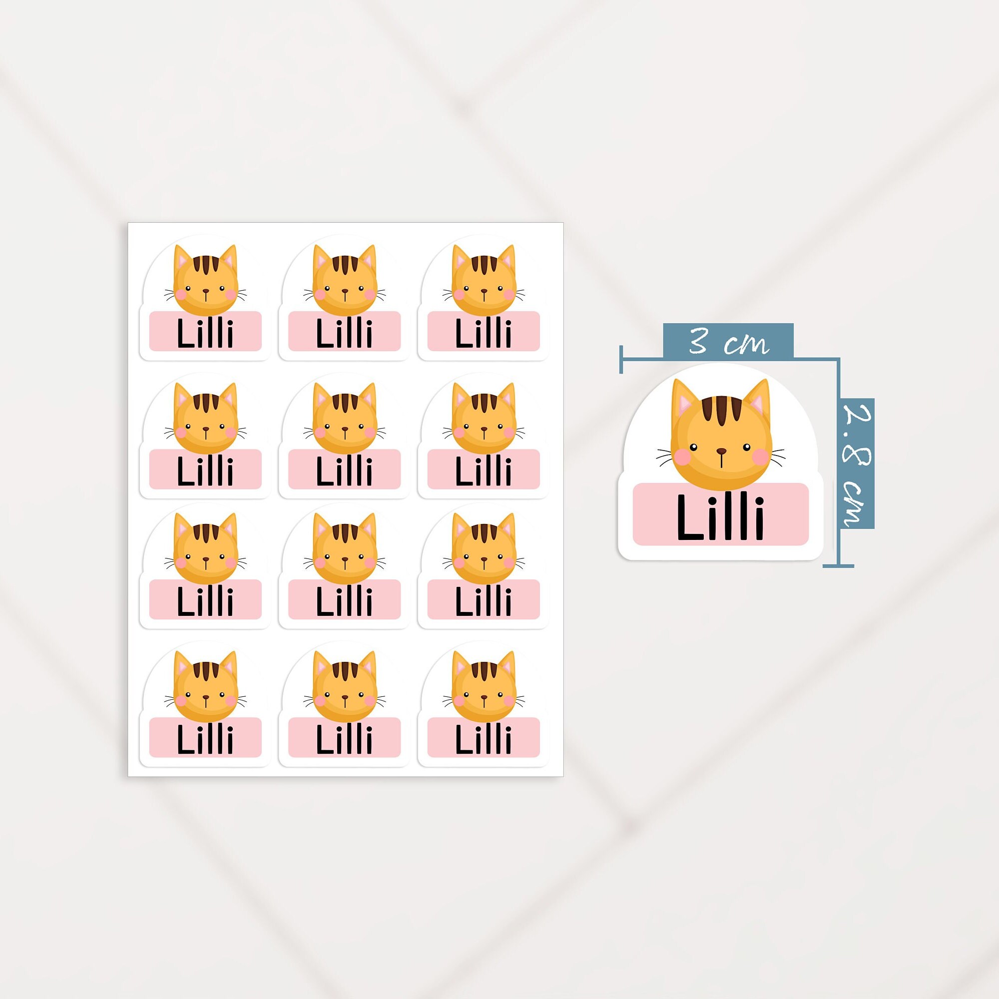 Kawaii Cat Name Tag Labels Cat Sticker With Name School - Etsy