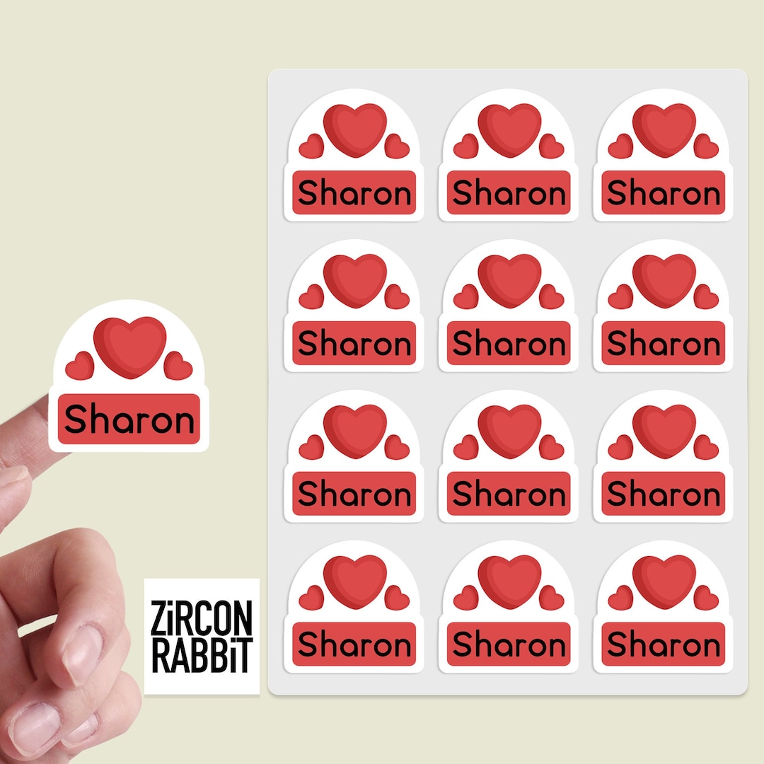 Kawaii Hearts Name Tag Labels Hearts Sticker With Name - Etsy