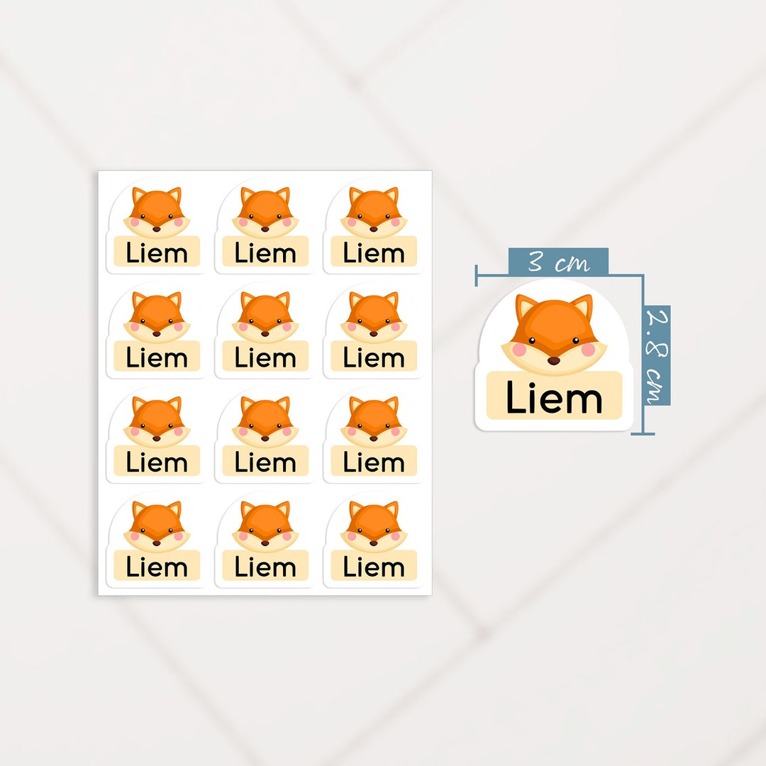 Kawaii Fox Name Tag Labels, Fox Sticker With Name, School Supplies Name ...