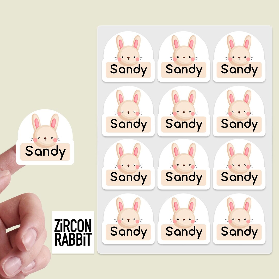 Kawaii Rabbit Name Tag Labels Rabbit Sticker With Name - Etsy