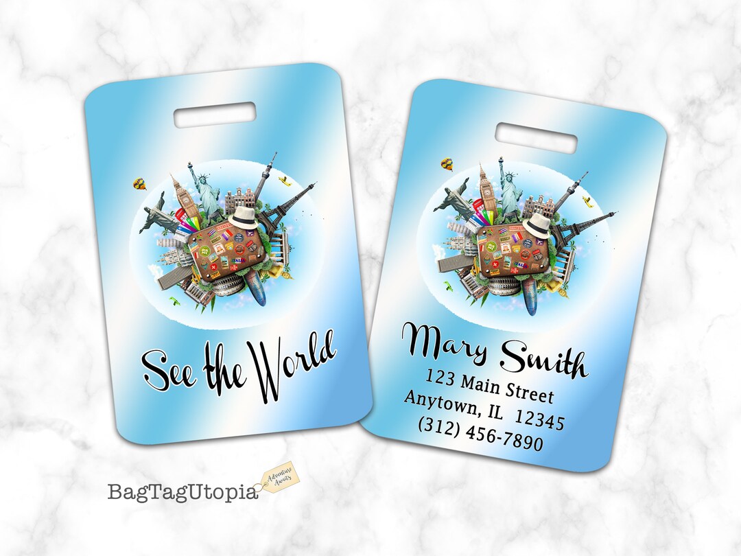 See the World Luggage Tag, Bag Tag, World Map, Personalized - Etsy
