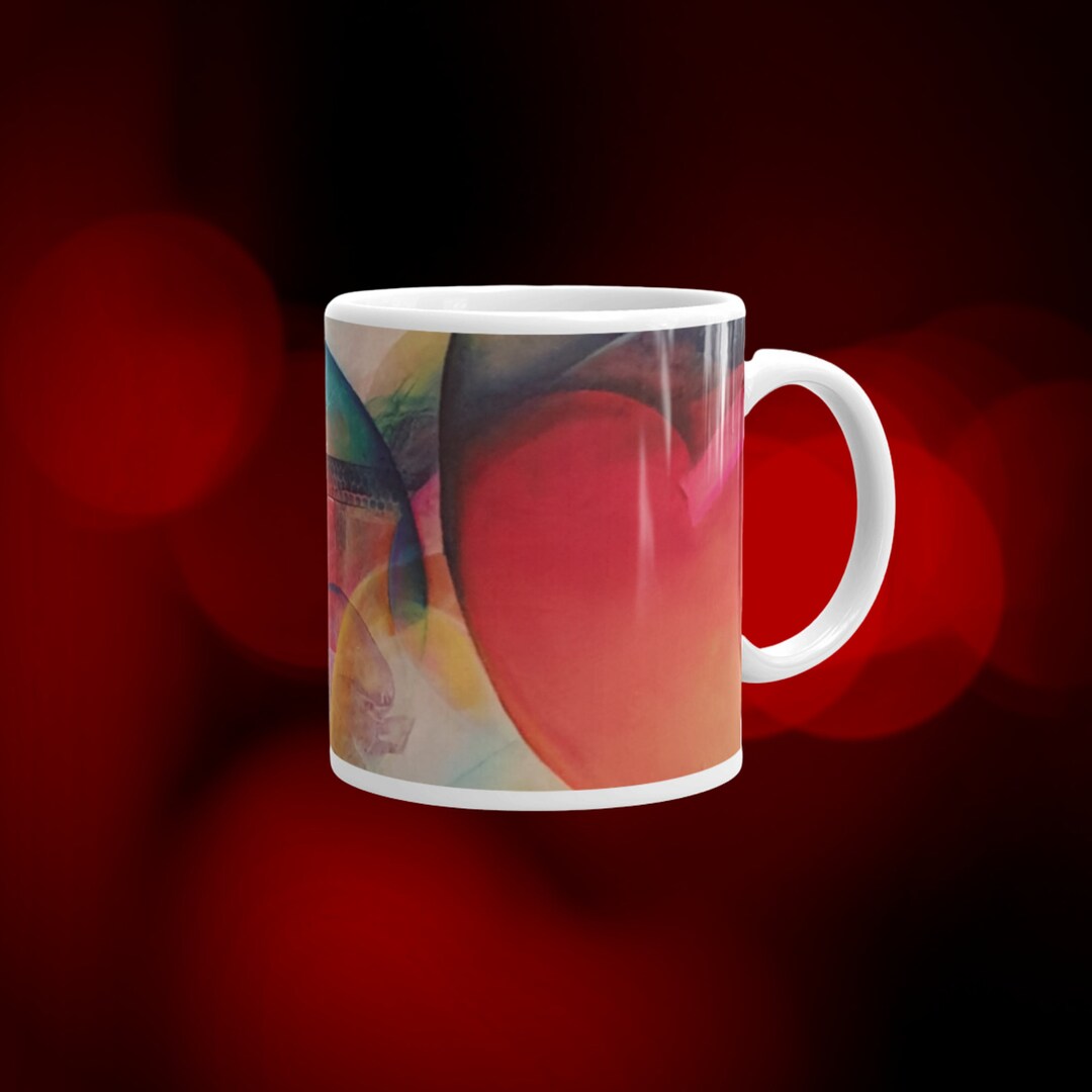 Coffee Cup Abstract Red and Blue, Coffee Mug With Art Print, Tea Mug ...