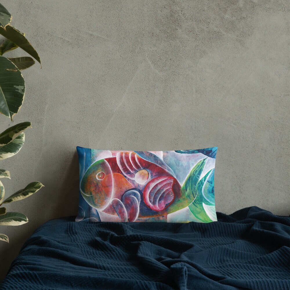 Decoration Pillow Red Fish, Pillow With Colored Fish Print, Sofa Pillow ...