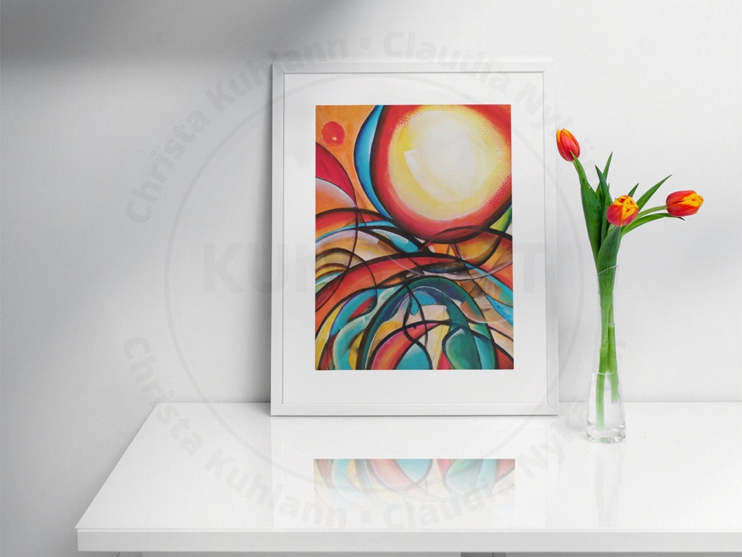 Abstract Art Print Sun, Modern Art Poster, Abstract Wall Art Red, Gift ...