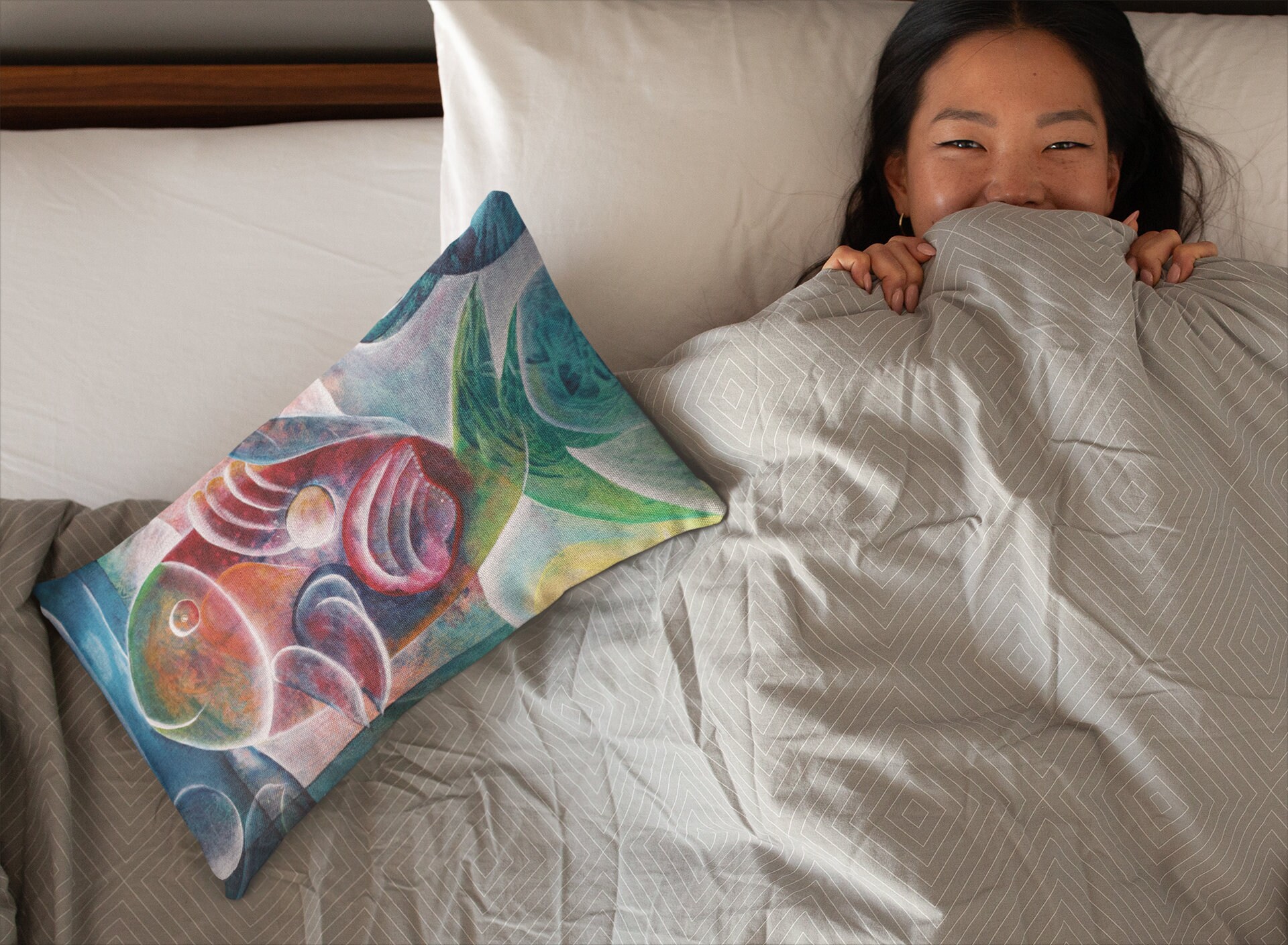 Decoration Pillow Red Fish, Pillow With Colored Fish Print, Sofa Pillow ...