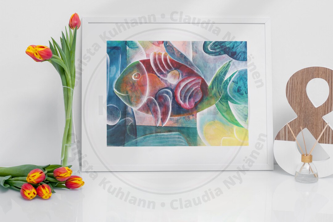Red Fish Art Print, Modern Poster Funny Fish, Abstract Art Print, Fish ...