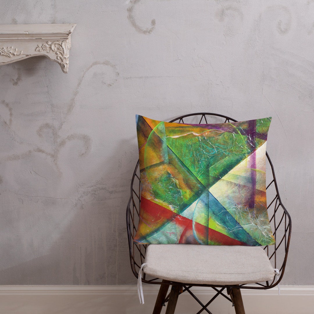 Decorative Cushion Abstract Design in Green and Orange, Sofa Cushion ...