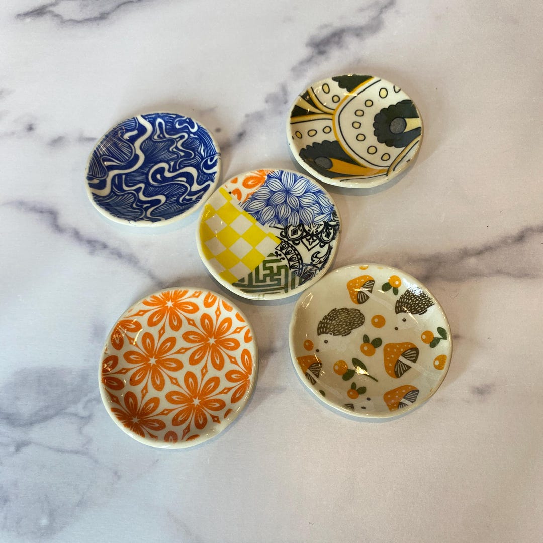 Set B of 5 Trinket Dishes in Fun Patterns, Handmade Pottery - Etsy
