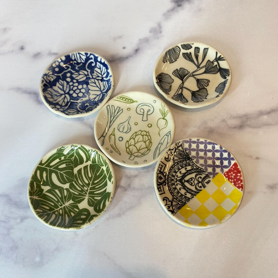 Set C of 5 Trinket Dishes in Fun Patterns, Handmade Pottery - Etsy