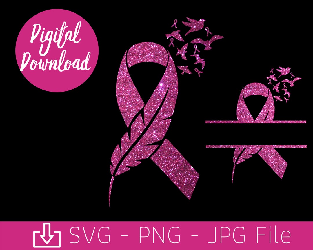 Feather Pink Ribbon SVG Breast Cancer Svg Ribbon Feather and Bird SVG ...